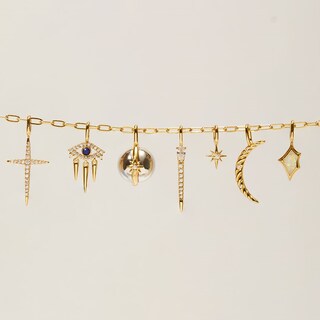 Ania Haie Sterling Silver Gold Plated Cubic Zirconia Moon Charm | H.Samuel