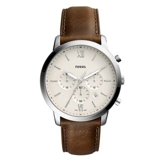 Fossil Men's White Chronograph Dial Brown Leather Strap Watch | H.Samuel
