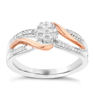 Silver & 9ct Rose Gold 0.10ct Total Diamond Ring | H.Samuel