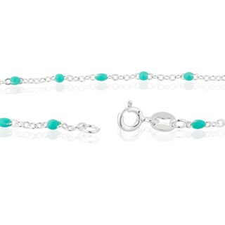 Silver Green Bead Chain Anklet | H.Samuel