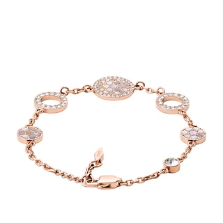 Fossil Ladies' Rose Gold Tone Mother-Of-Pearl Disc Bracelet | H.Samuel
