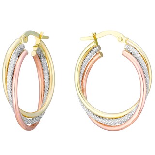 9ct 3 Colour Gold 3 Row 20mm Hoop Earrings | H.Samuel