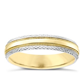 Ladies' 9ct Gold & White Gold Patterned Edge Band | H.Samuel