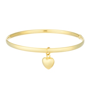 9ct Yellow Gold Heart Charm Bangle | H.Samuel