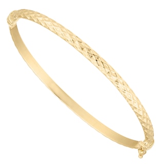 9ct Yellow Gold Criss Cross Hinged Bangle | H.Samuel