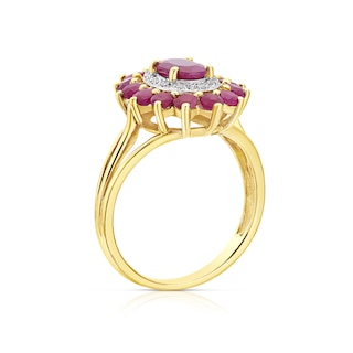 9ct Yellow Gold Ruby & Diamond Double Halo Ring | H.Samuel