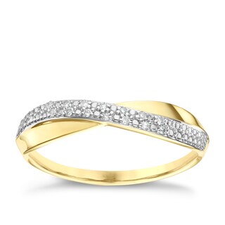 9ct Yellow Gold Diamond Crossover Eternity Ring | H.Samuel