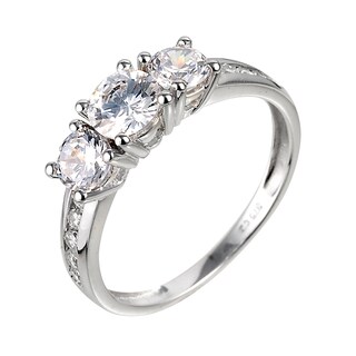 9ct White Gold Three Stone Cubic Zirconia Ring | H.Samuel