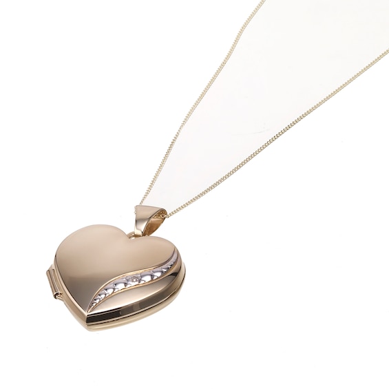 9ct Yellow Gold Diamond Set 18mm Heart Locket | H.Samuel