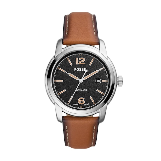 Fossil Heritage Automatic Men's Brown Leather Strap Watch | H.Samuel