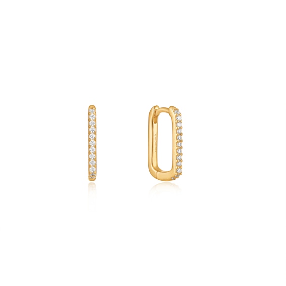 Ania Haie Glam Rock 14ct Gold Plated CZ Oval Hoop Earrings | H.Samuel