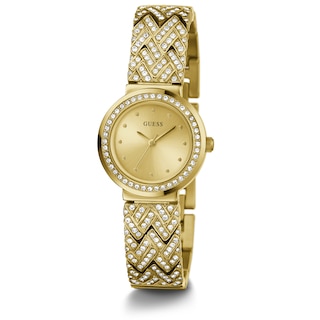 Guess Treasure Ladies' Gold Tone Stone Set Half Bangle Watch | H.Samuel