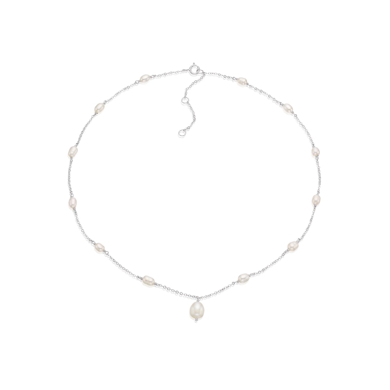 Sterling Silver Cultured Freshwater Pearl Station Necklace H Samuel