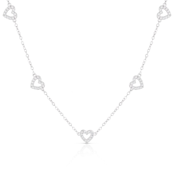 Sterling Silver Cubic Zirconia Heart Station Trace Necklace | H.Samuel