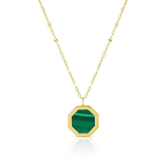 9ct Yellow Gold Malachite Octagonal Locket | H.Samuel