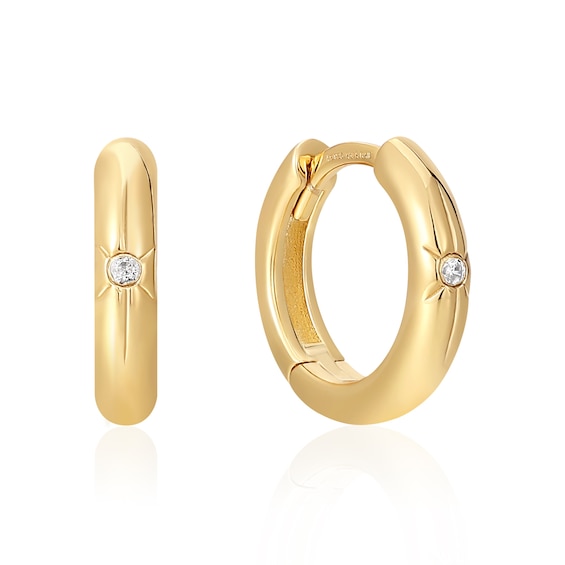 Ania Haie Sterling Silver Gold Plated Cubic Zirconia Huggie Hoop Earrings | H.Samuel