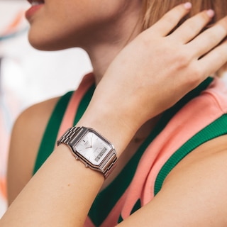 Casio Collection AQ-230A-7AMQYES Silver Digital Dial Bracelet Watch | H ...