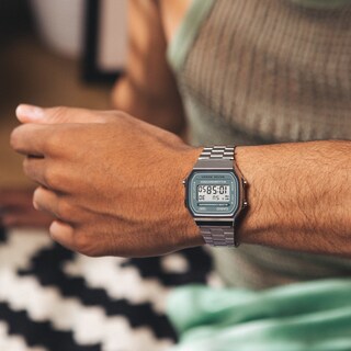 Casio Collection A168WA-3AYES Green Digital Dial Bracelet Watch | H.Samuel