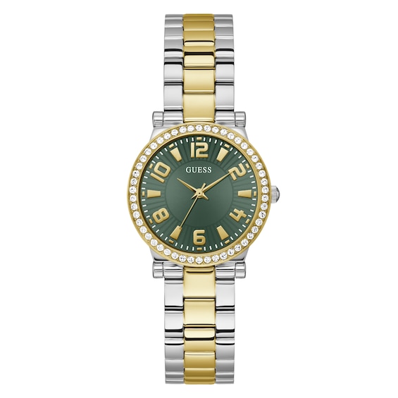 Guess Ladies' Green Dial Two Tone Bracelet Watch | H.Samuel