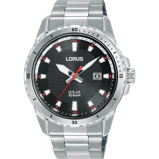 Lorus Solar Men's Black Dial Stainless Steel Bracelet Watch | H.Samuel